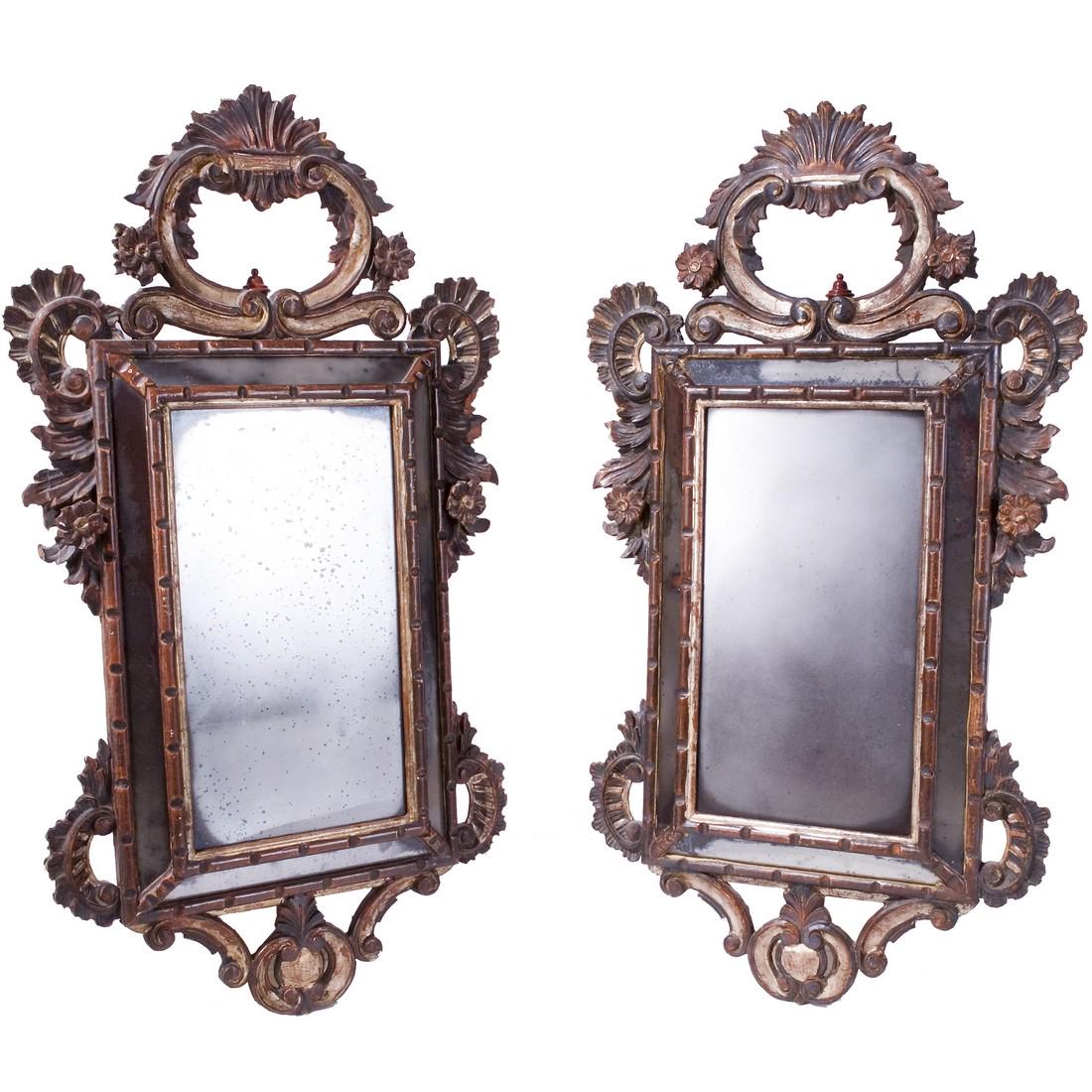 A Pair Of Carved And Lacquered Wood Wall Mirrors