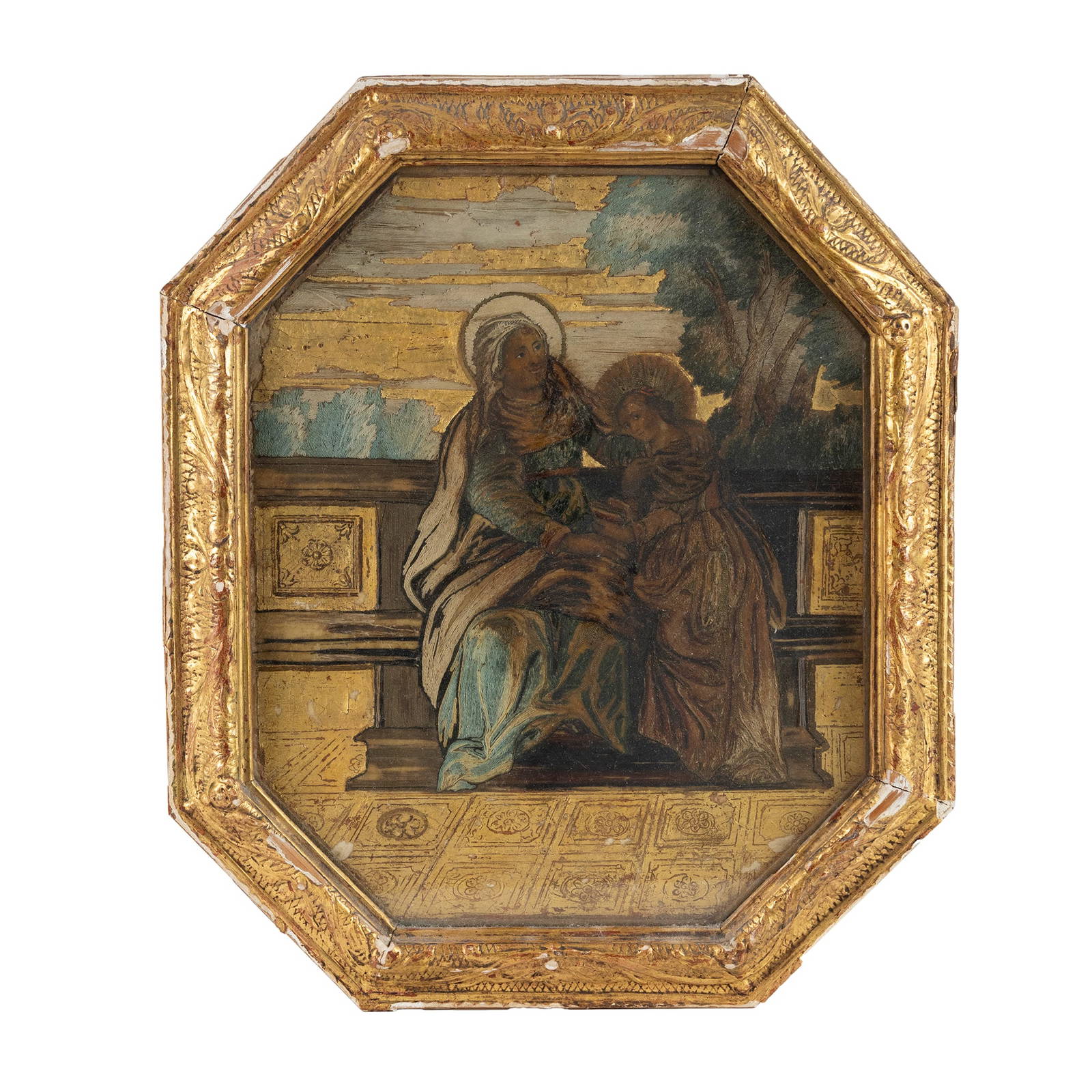 Octagonal Panel With Partly Embroidered Gold Background, 18th Century ...