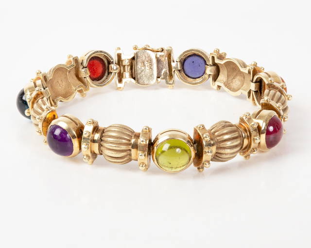 Etruscan Stye Gold Bracelet Set W/ Gemstones