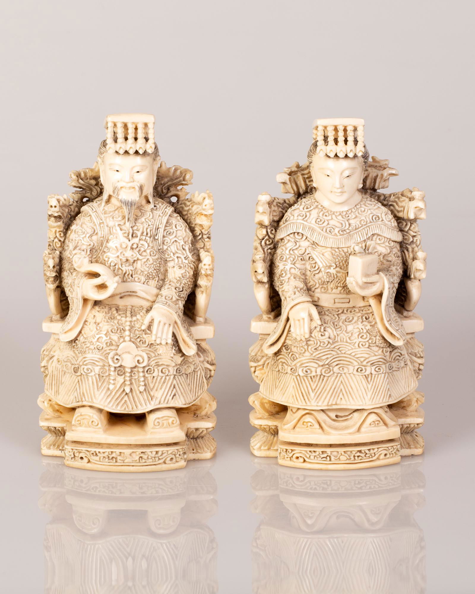 Pair Of Old Chinese Bone Statuettes