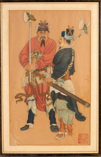 Chinese Late Qing Dyn. Painting, Depicting 2 Royal Guards