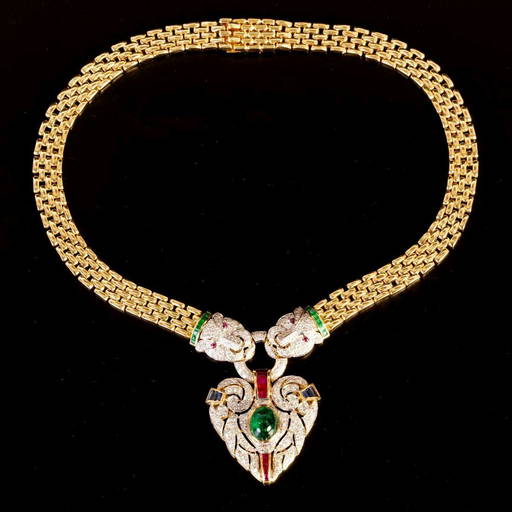 Rare! Impressive 18k Gold Necklet Set W/ Diamonds, Emerald, Rubies ...