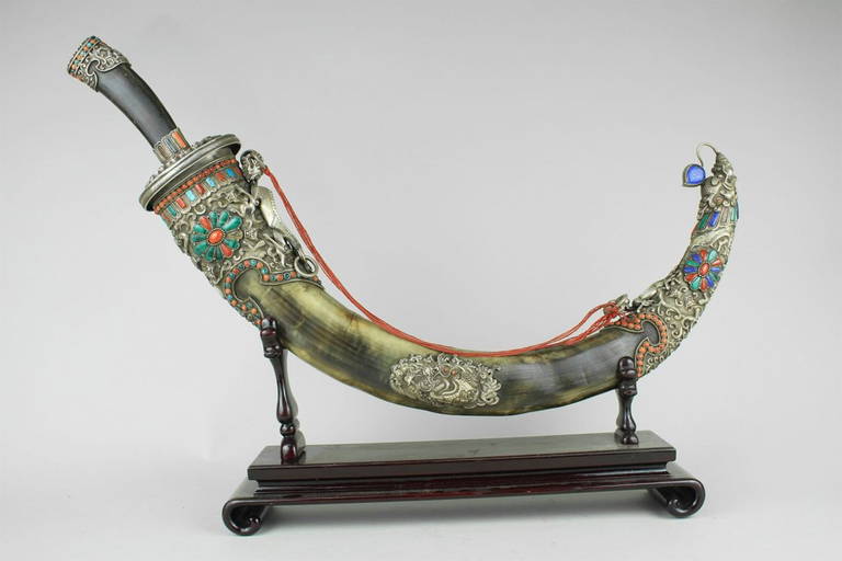 Monumental Silver And Gemstone Dagger And Sheath Tibet Or China 1900