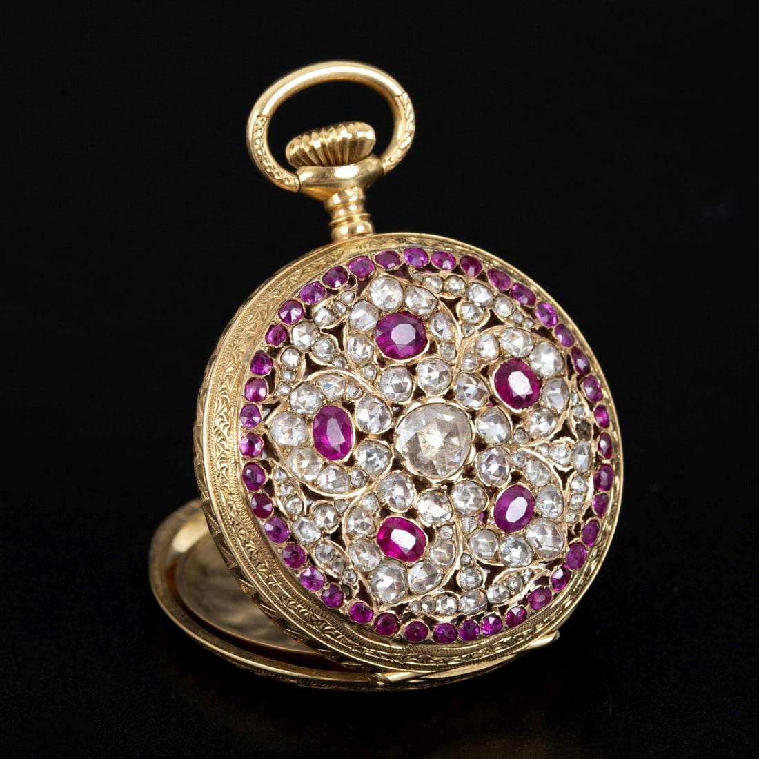 Rare 18k, Diamond, Ruby Pocket Watch, Edward Prior Auction