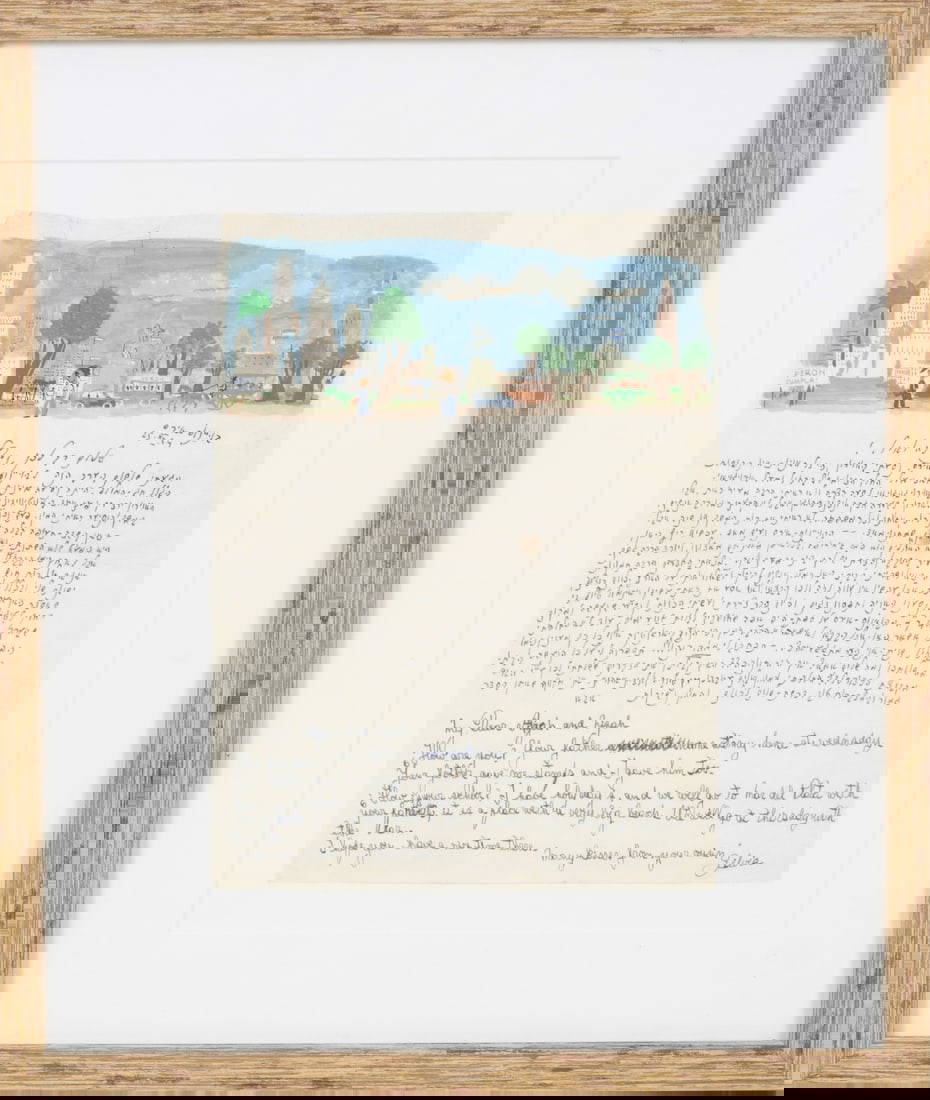 Yohanan Simon Letter And Watercolor Painting Auction