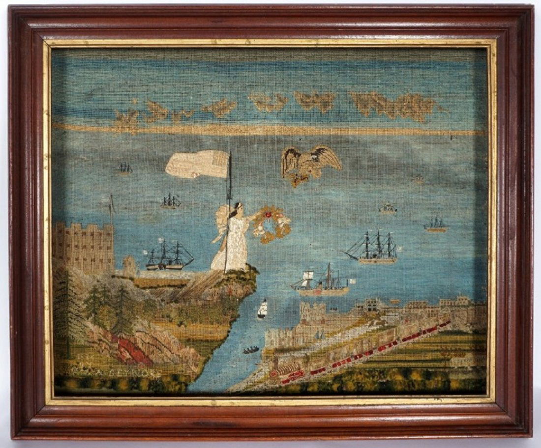 1876 Framed Folk Art Woolie of NY Harbor
