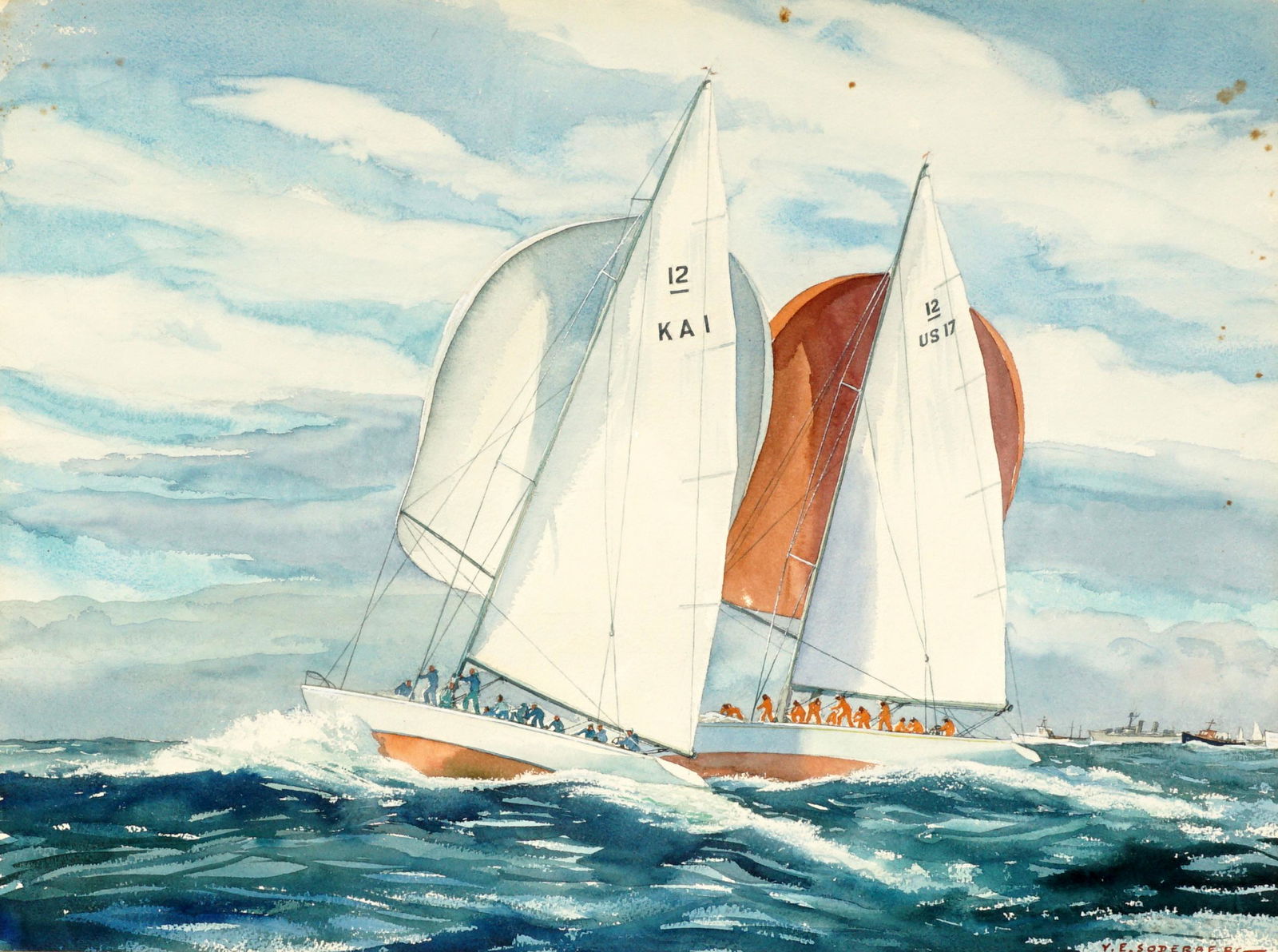 Y. E. Soderberg America's Cup Sailing Watercolor - Oct 06, 2019 | Amero ...