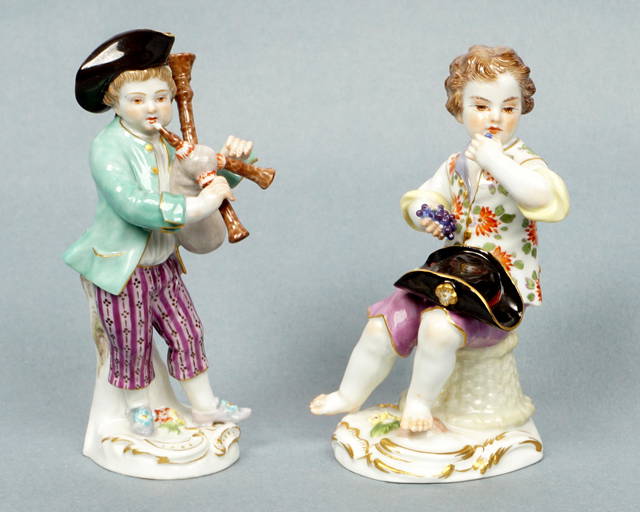Two Piece Meissen Grape Eater And Bagpipe Player