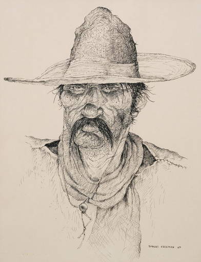1969 Robert Freeman Cowboy Portrait Drawing