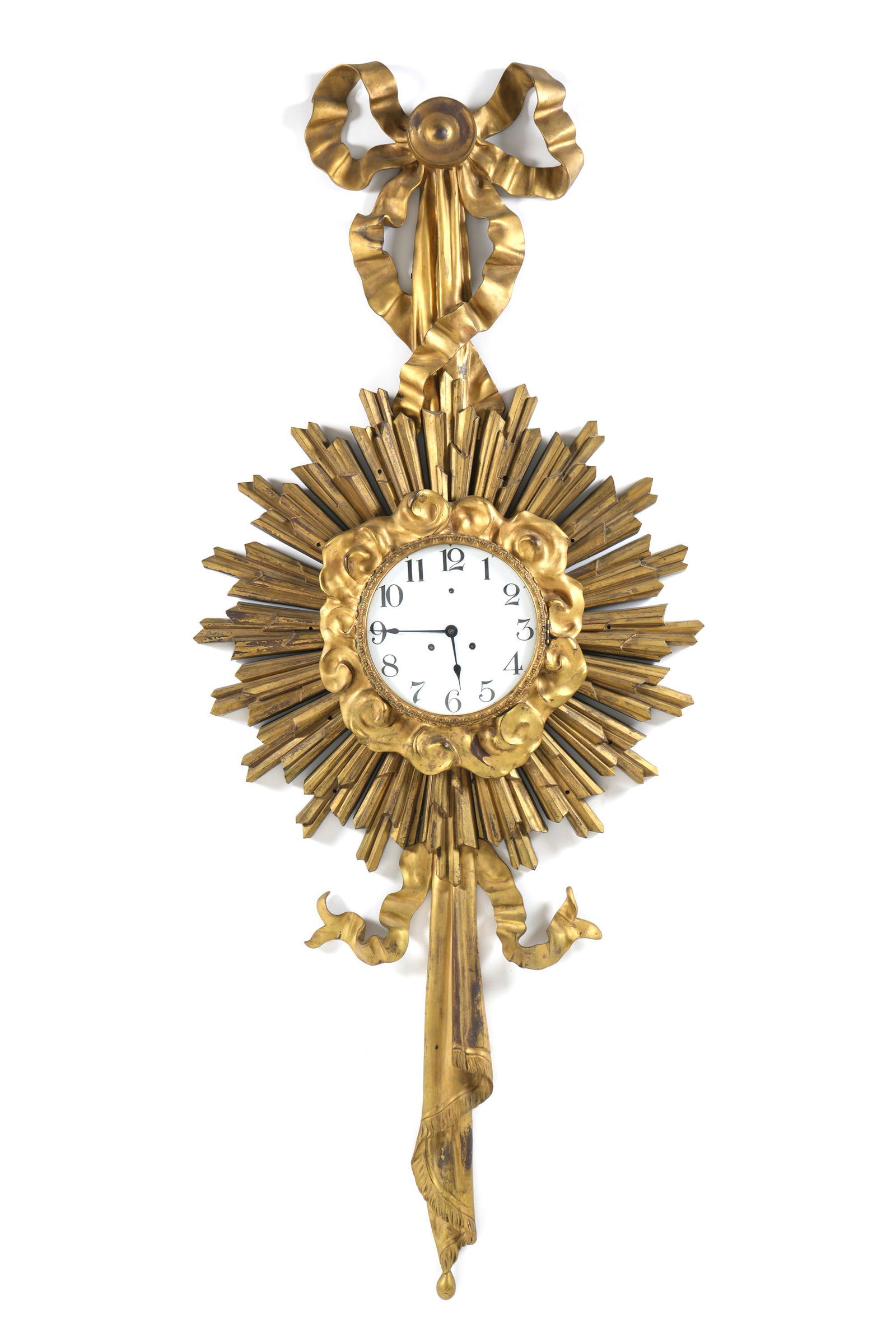 Large Caldwell Gilt Bronze Sunburst Wall Clock