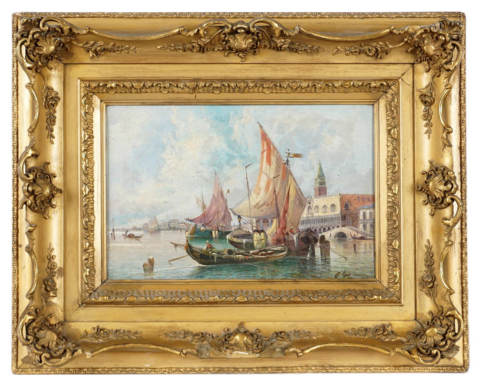 Venetian Canal Scene Painting Signed Giani Auction