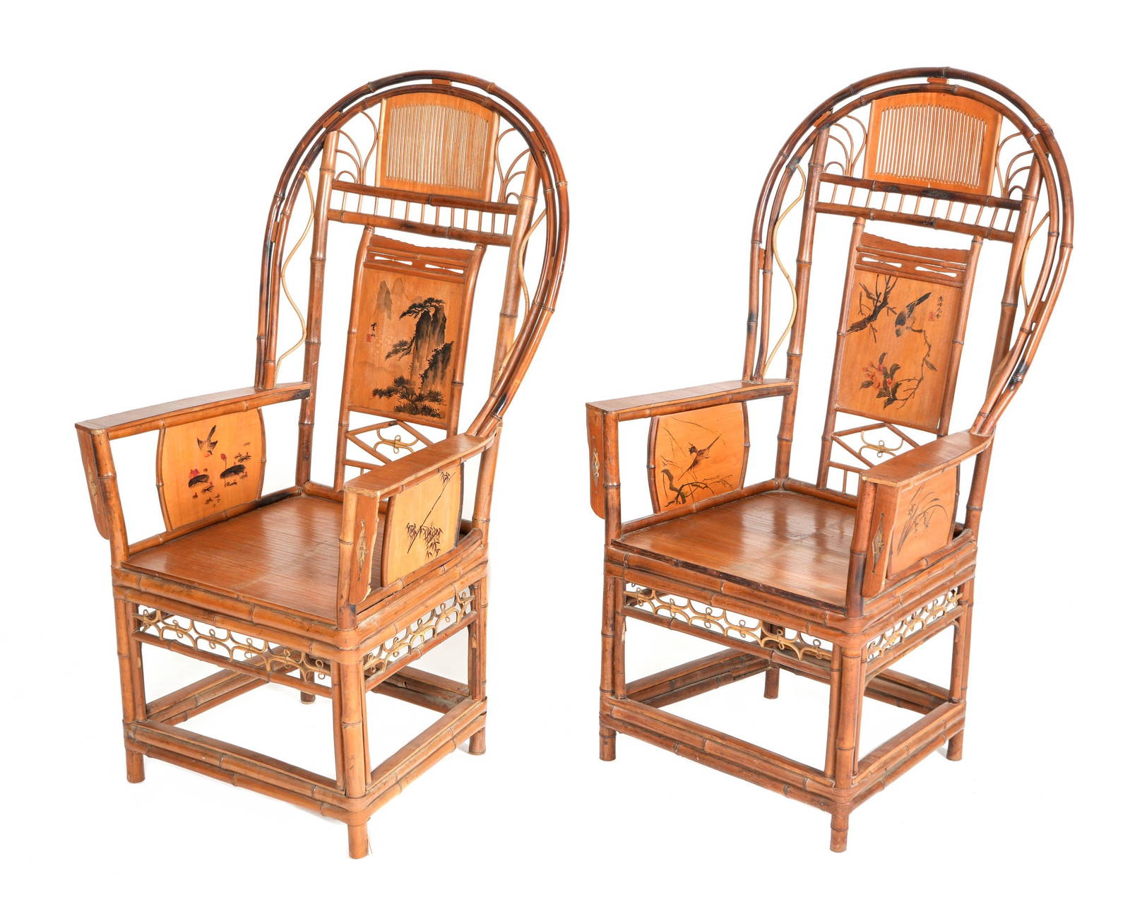 Pair Chinese Export Bamboo Throne Chairs Auction
