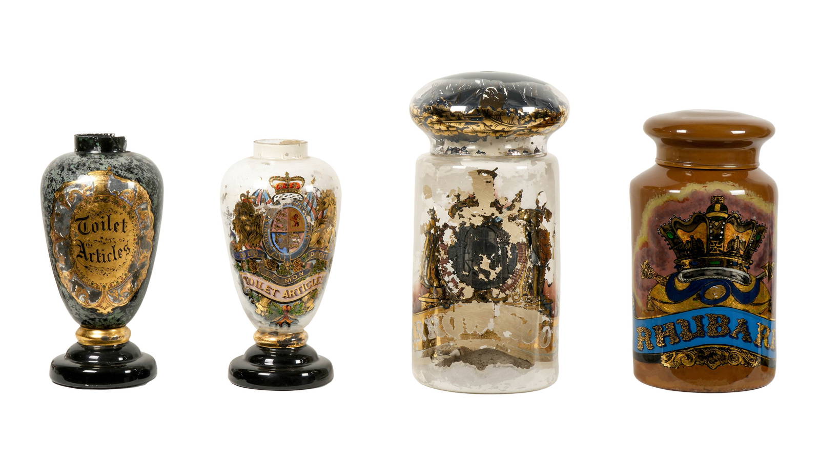 Four Large Reverse Painted Glass Apothecary Jars Auction