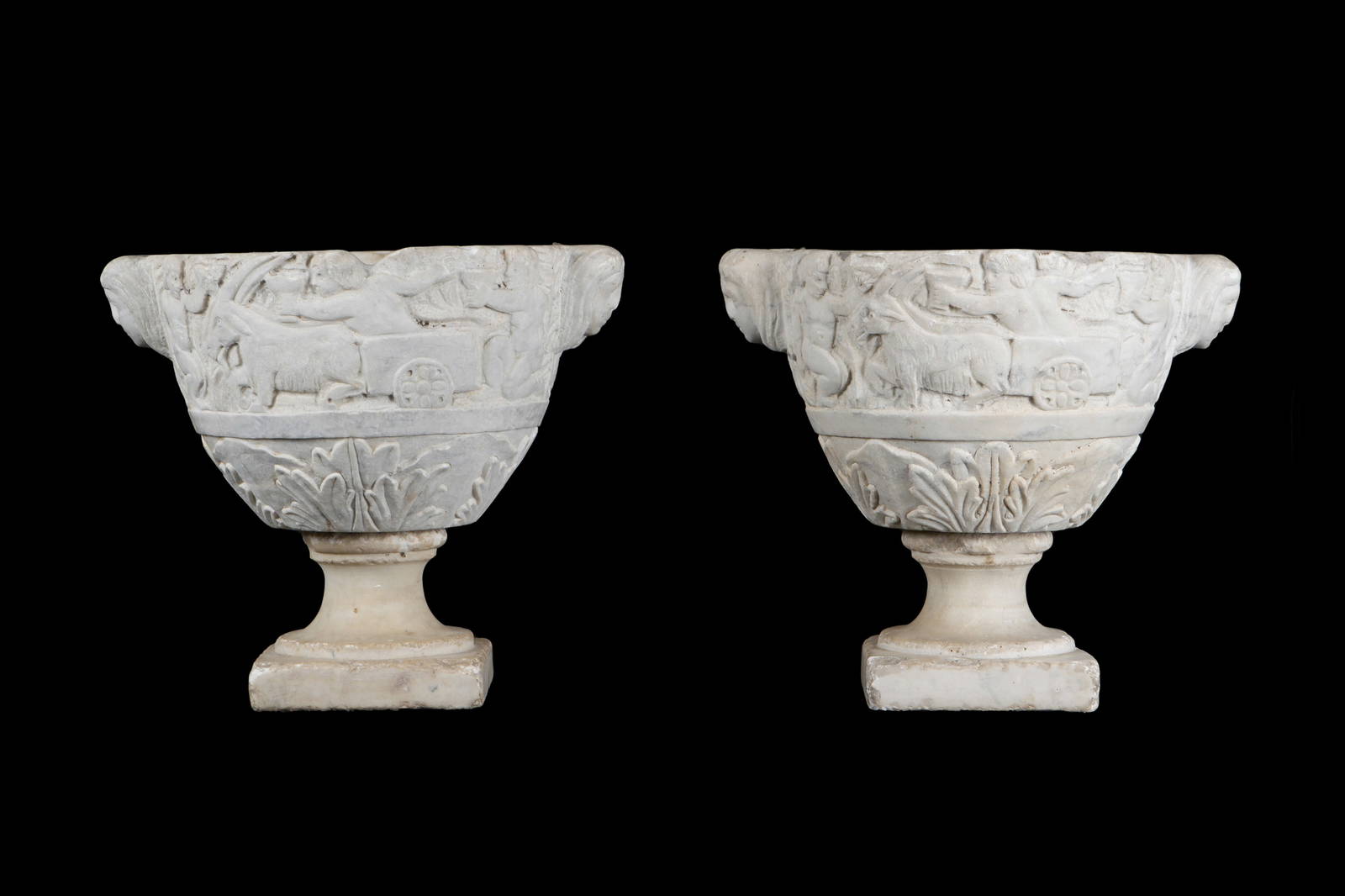 Pair Early Carved Italian Marble Fonts On Bases Auction