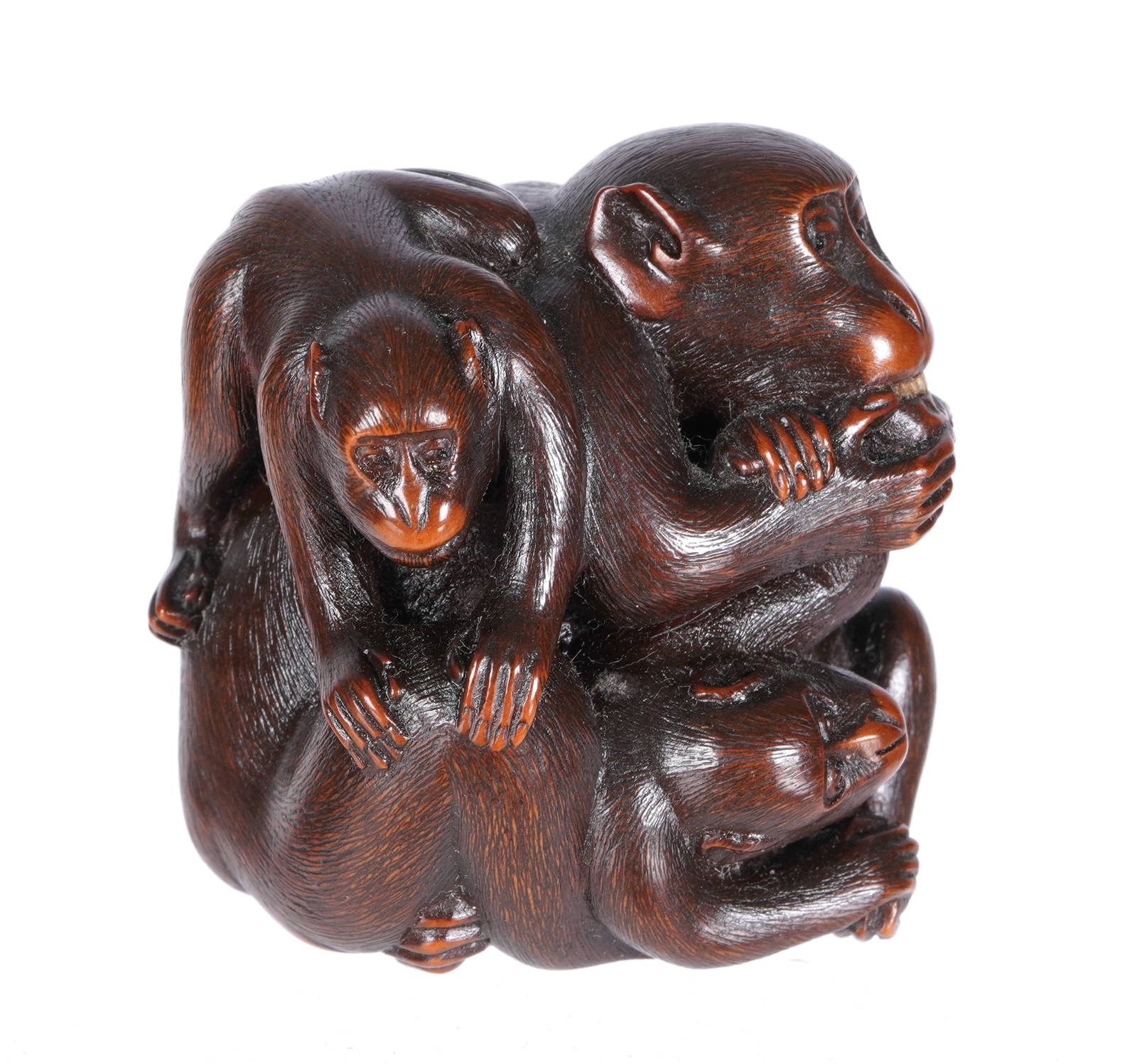 Masanao Japanese Boxwood Monkey Family Netsuke Auction