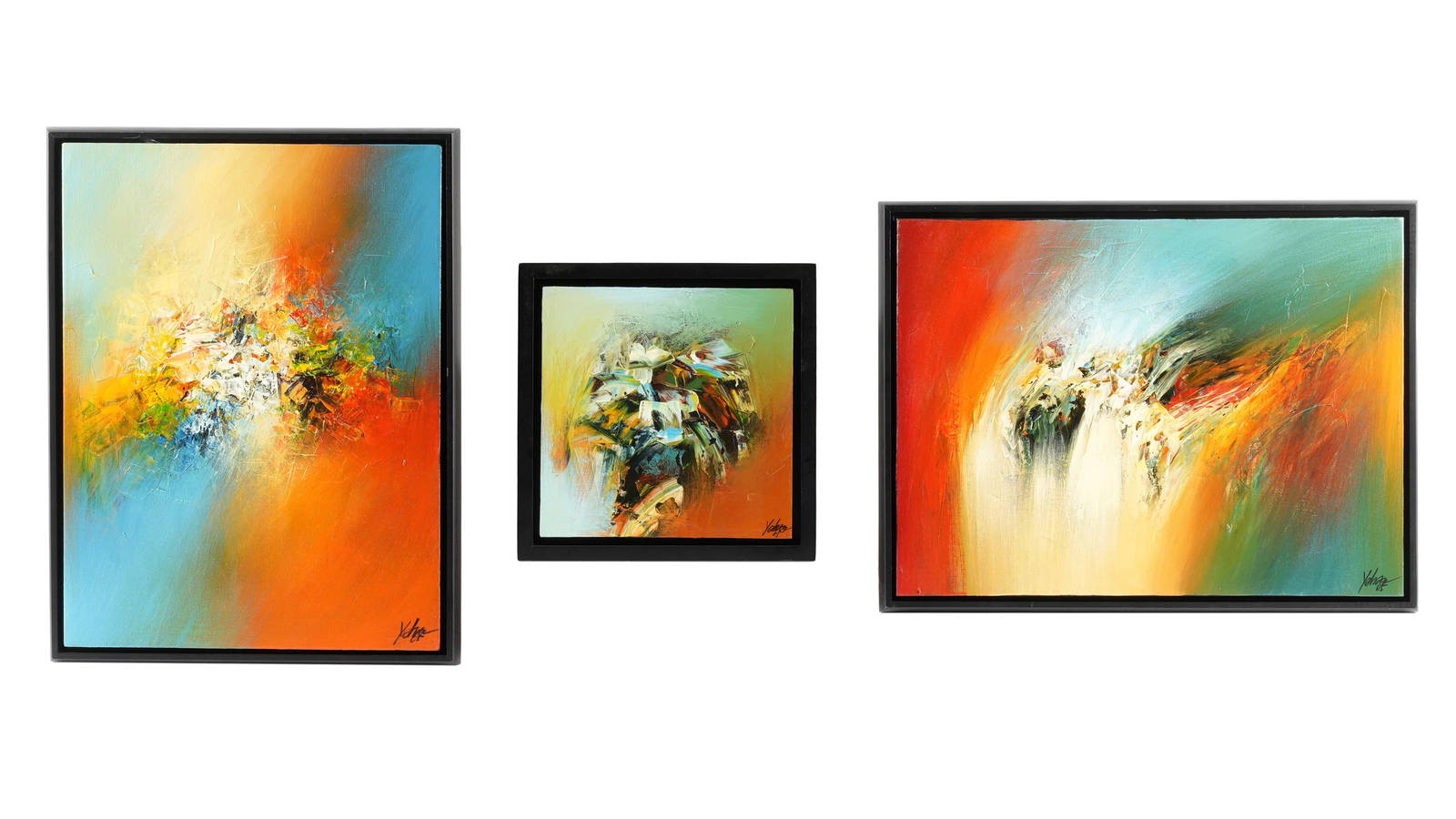 Three Yehan Wang Abstract Composition Paintings Auction