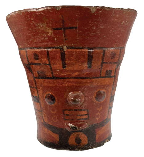 5 3/4" H. Huari Kero. Peru. Very colorful example with face (#0271) on ...