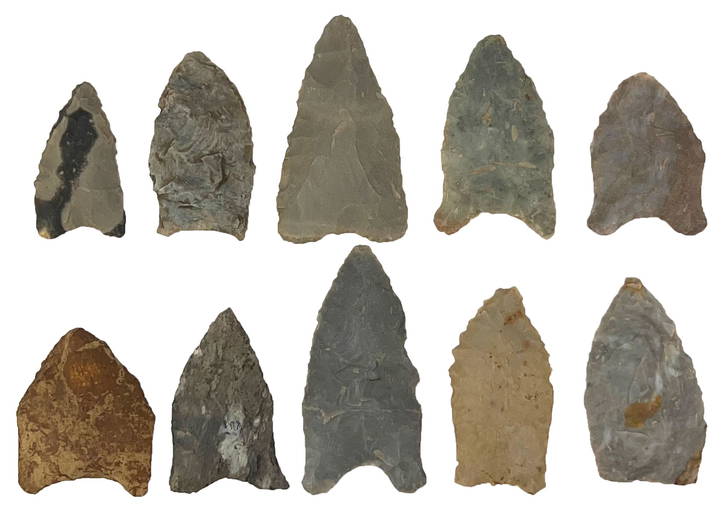 Group of 10 Late Paleo Points. 1 3/8" to 2 1/2". All nice points ...
