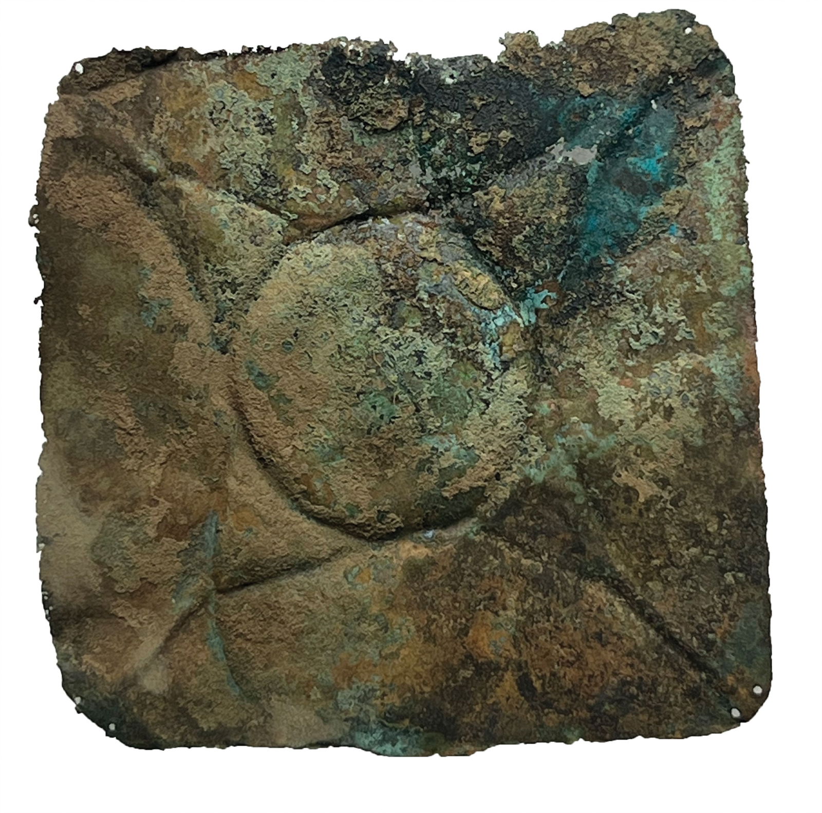 4" Embossed Copper Plate. Spiro Mound. Leflore Co, Ok. Ex Dr. David Harner.