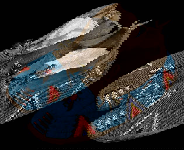 12" Plains Native American Beaded Moccasins. Ex Mary Carson Ex Dale Rector