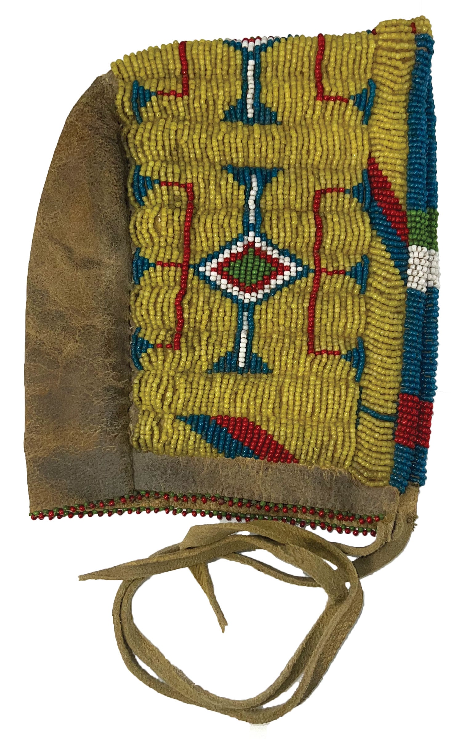 6 3/8" Sioux Beaded Infant Bonnet. South Dakota. Geometric Motif. Ex ...