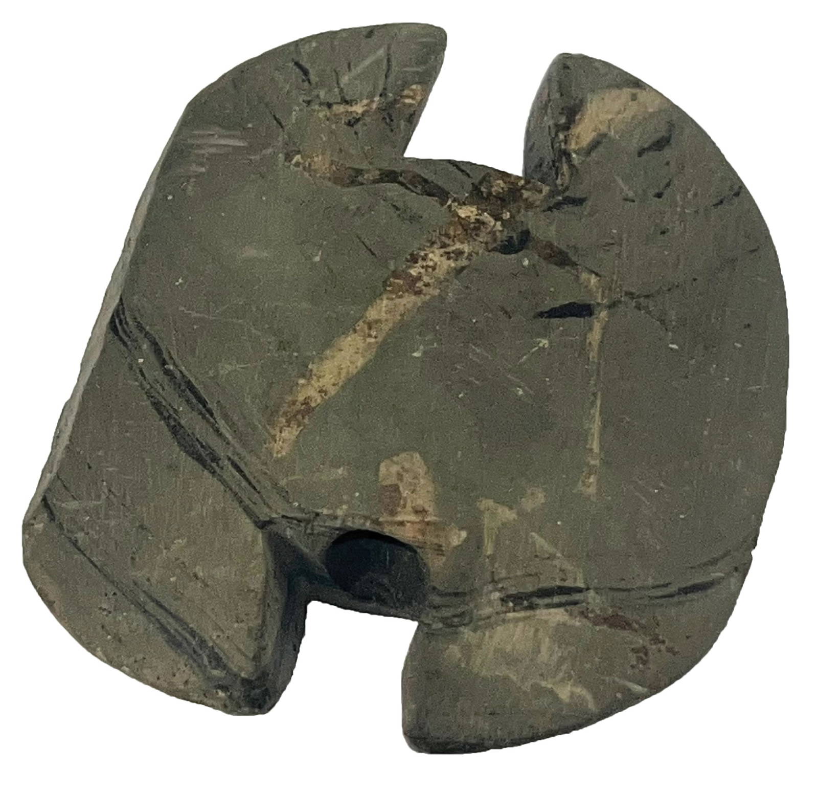 4 1/8" Notched Ovate Bannerstone. Green Banded Slate. Ohio. Ex Alan ...