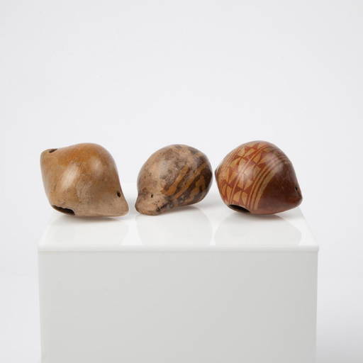 Three Pre Columbian Shell Form Ocarina Flutes