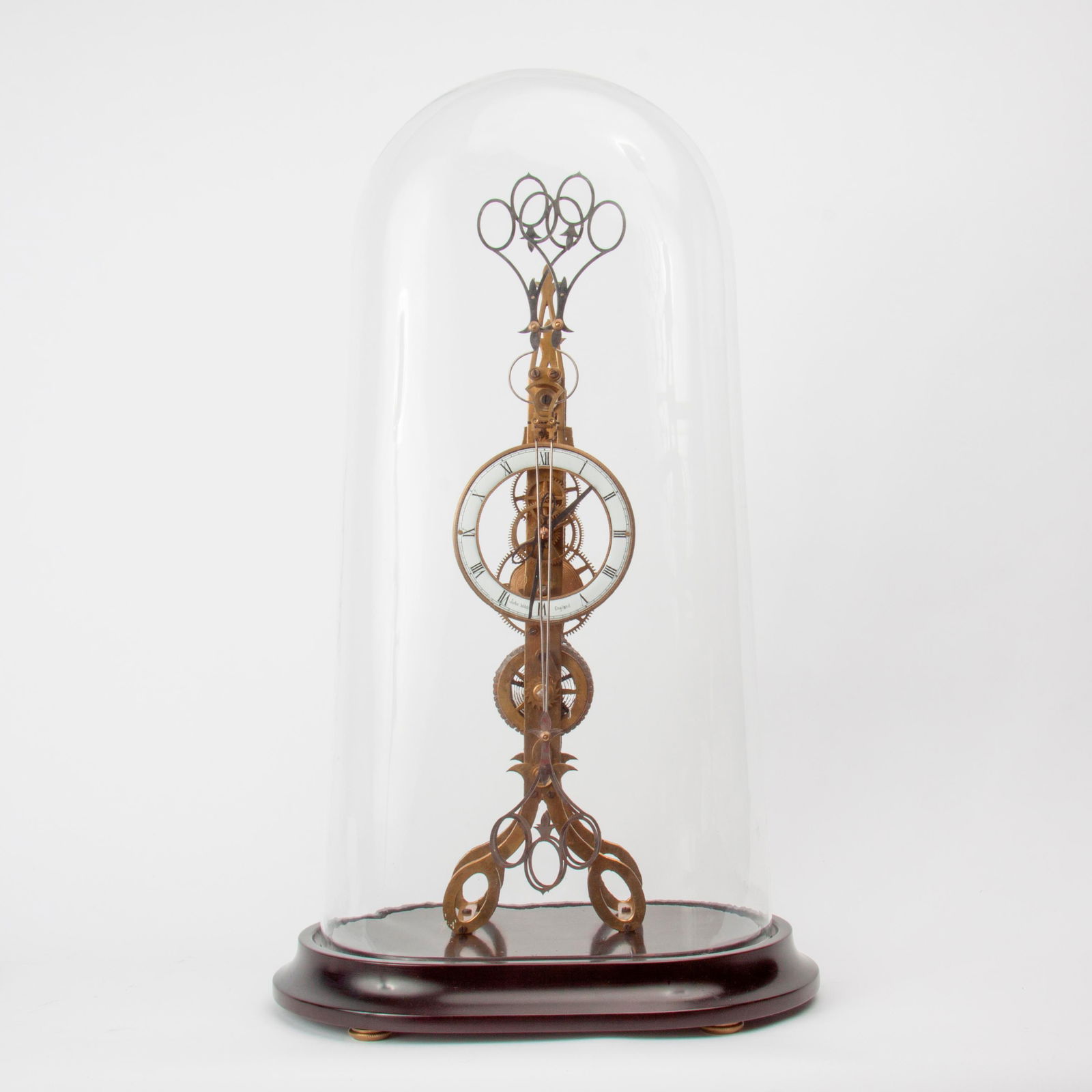 John Wilding 'scissors' Skeleton Clock With Glass Dome
