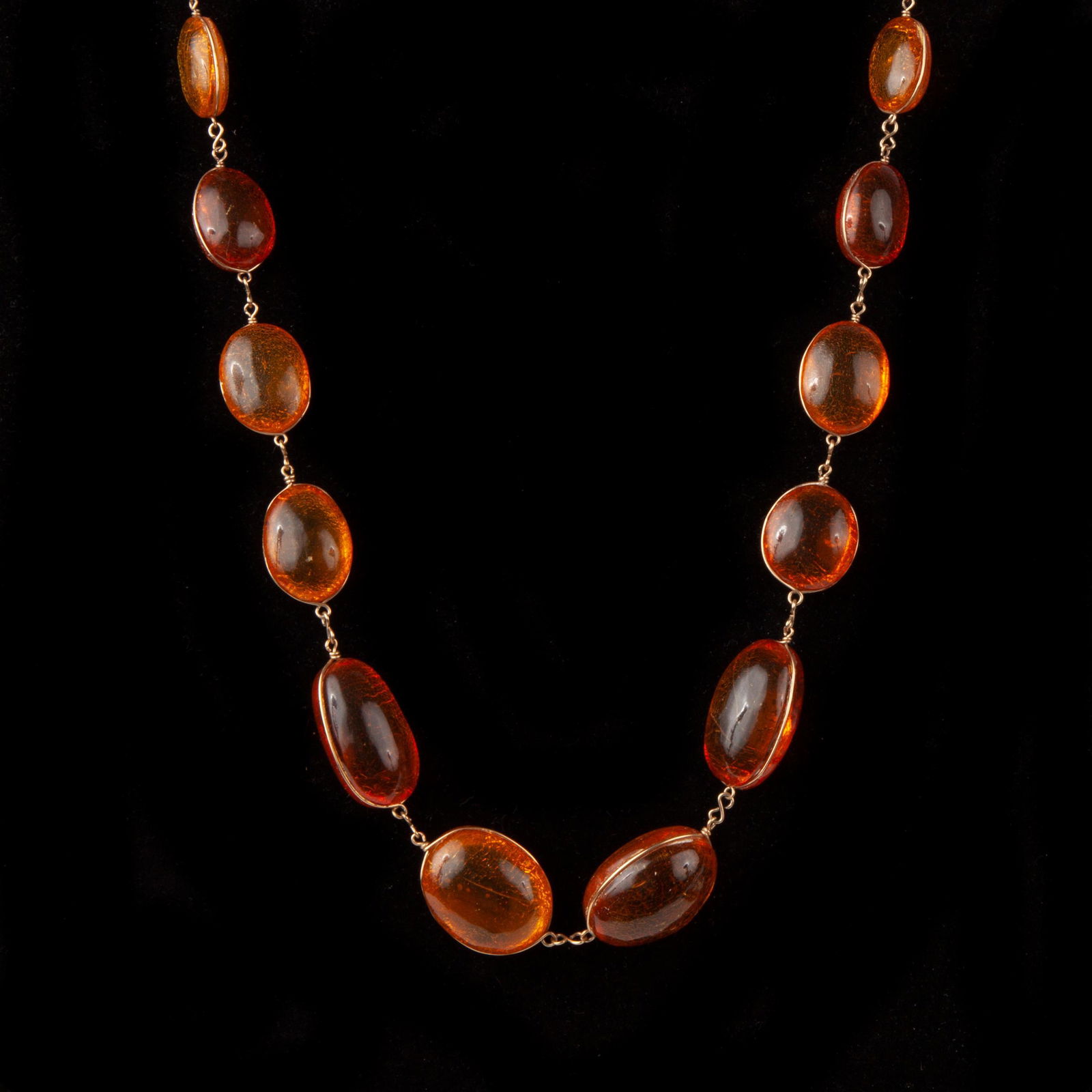 Amber Wire Wrapped Bead Necklace 26" Long