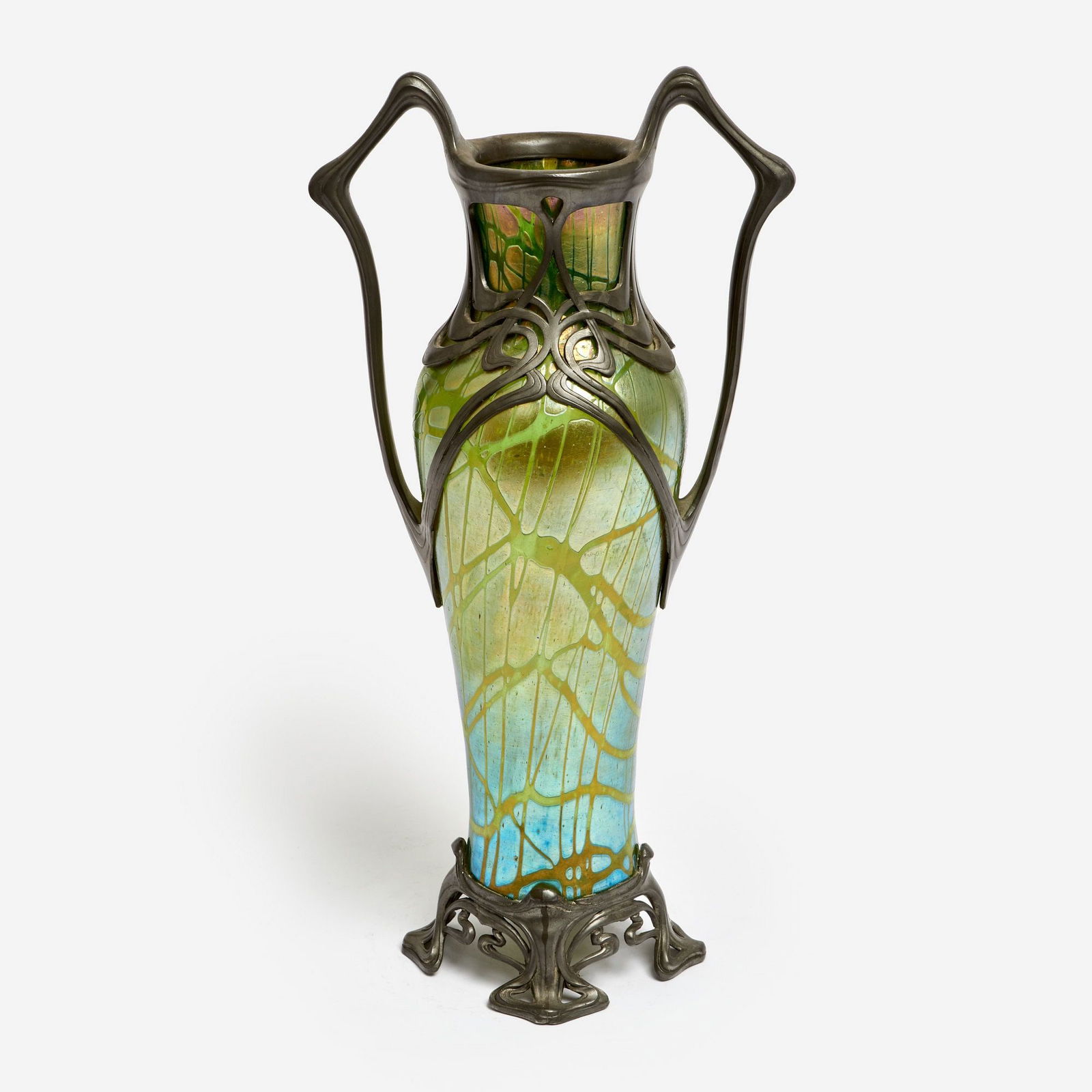Loetz "crete Pampas" Vase With Pewter Mounts Auction