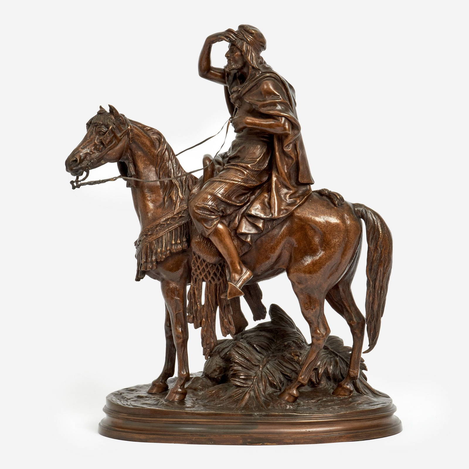 Ferdinand Pautrot "arab Man On Horseback" Large Bronze Auction
