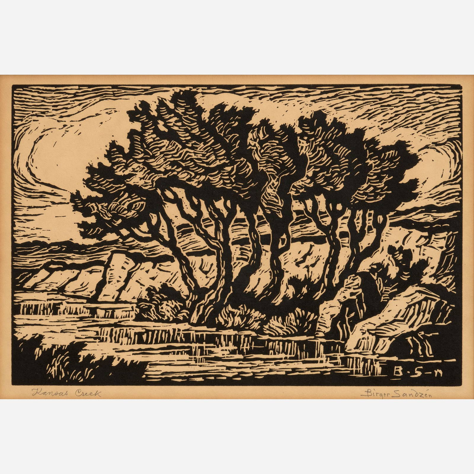 Birger Sandzen "kansas Creek" (1936 Linocut) Auction