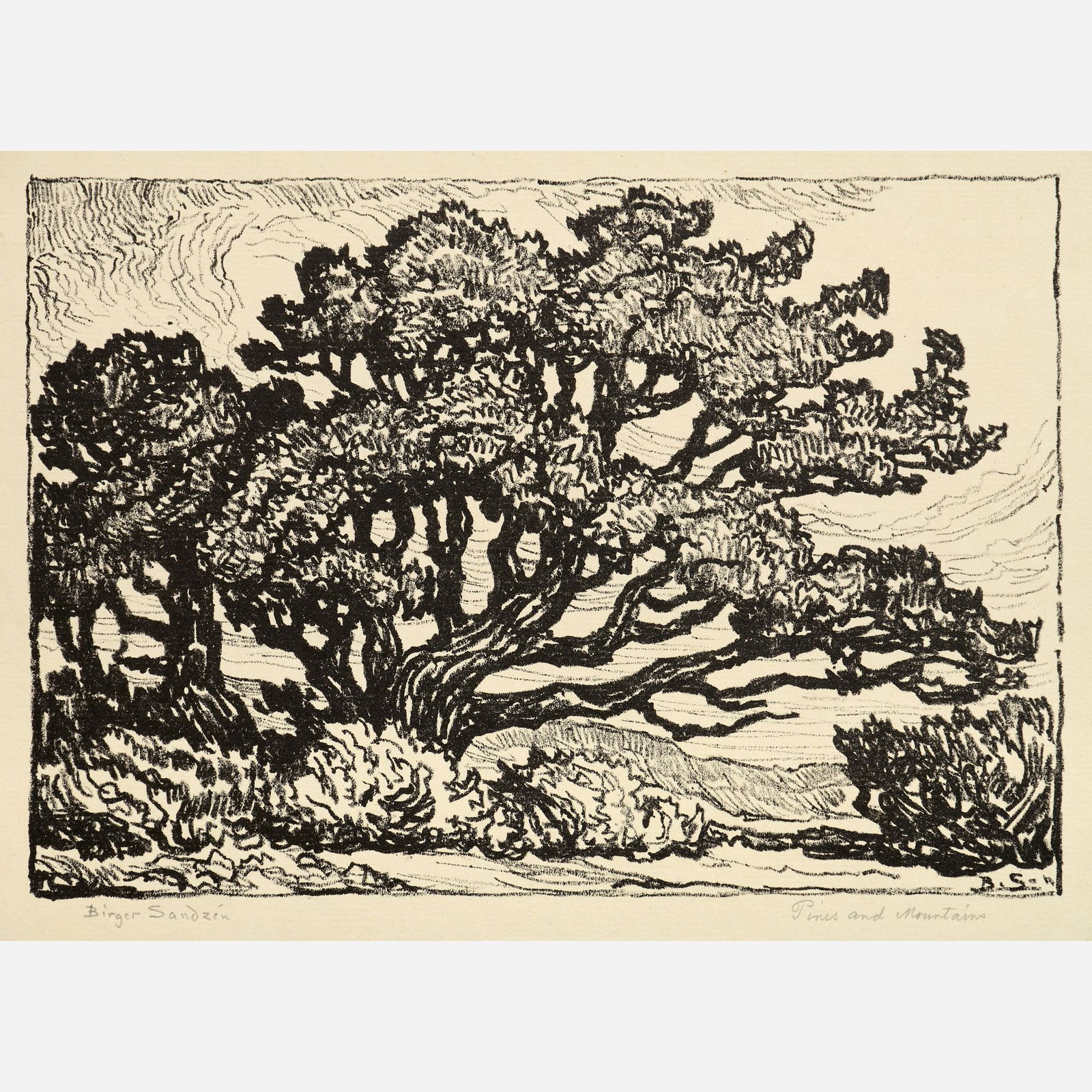 Birger Sandzen "pines And Mountains" (1922 Lithograph) Auction