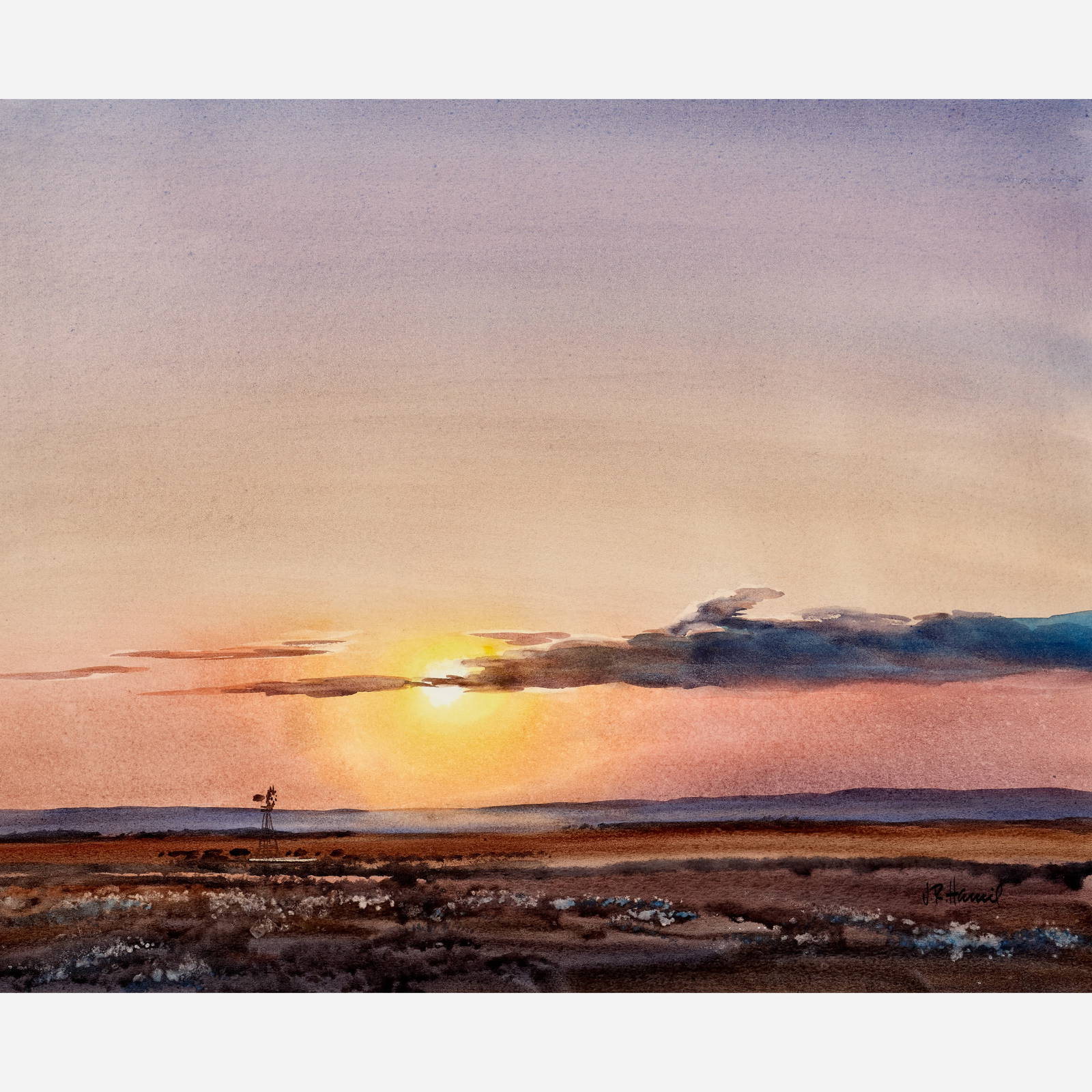 J.r. Hamil "prairie Sunset" Watercolor Auction