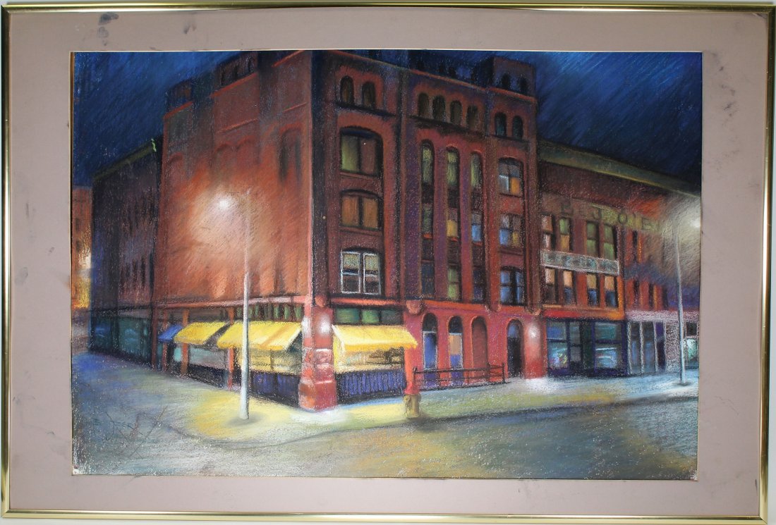 Manner of Edward Hopper, Street Scene. Signed
