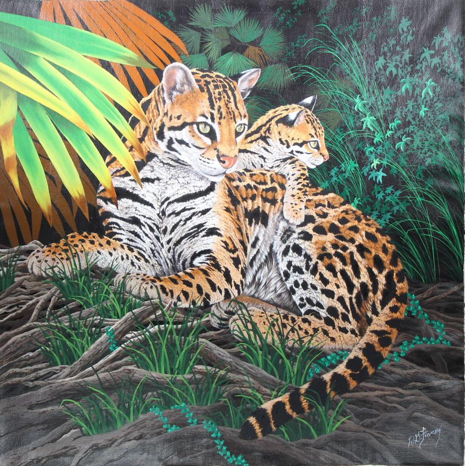 R.g. Finney (b. 1941) "ocelot Mother & Cub"