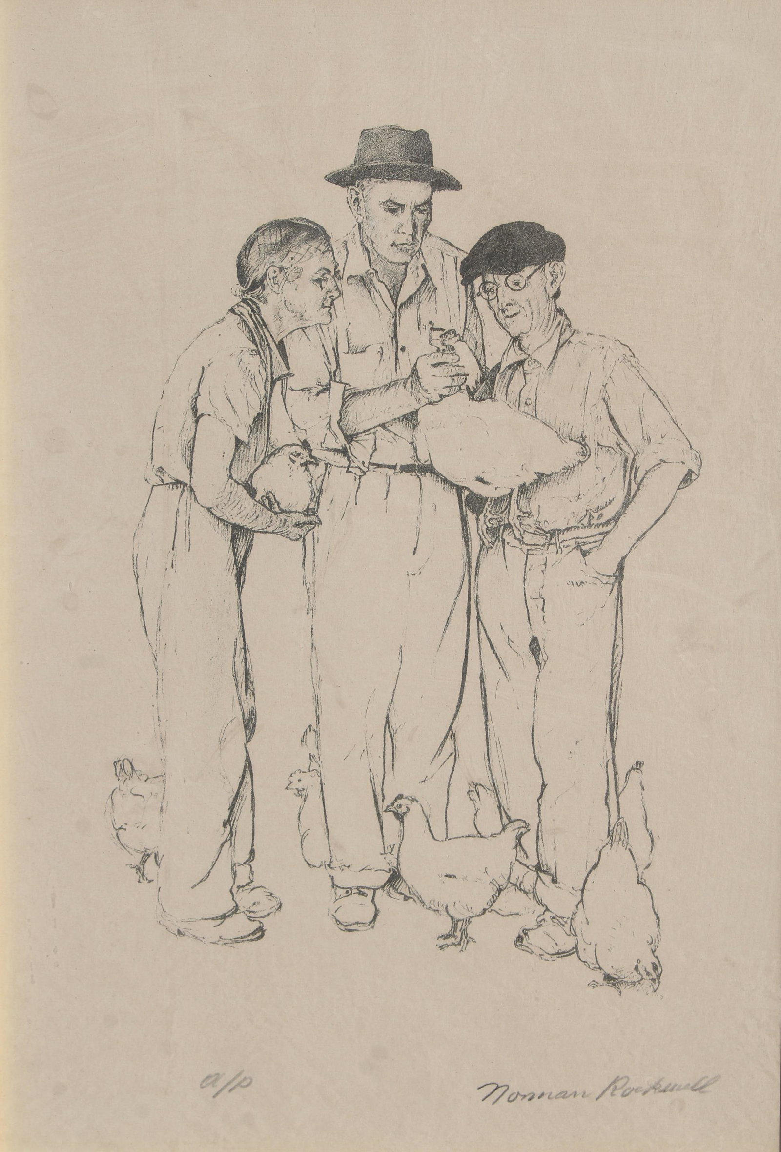 Norman Rockwell "three Farmers" A/p Lithograph