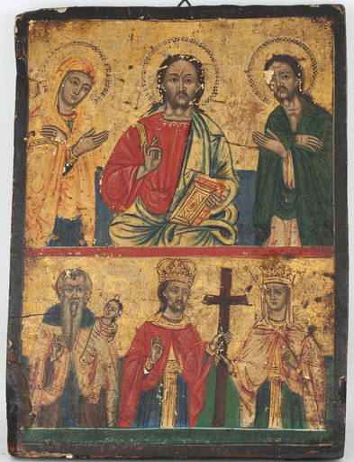 18th C. Greek Provincial Icon, Christ With Virgin