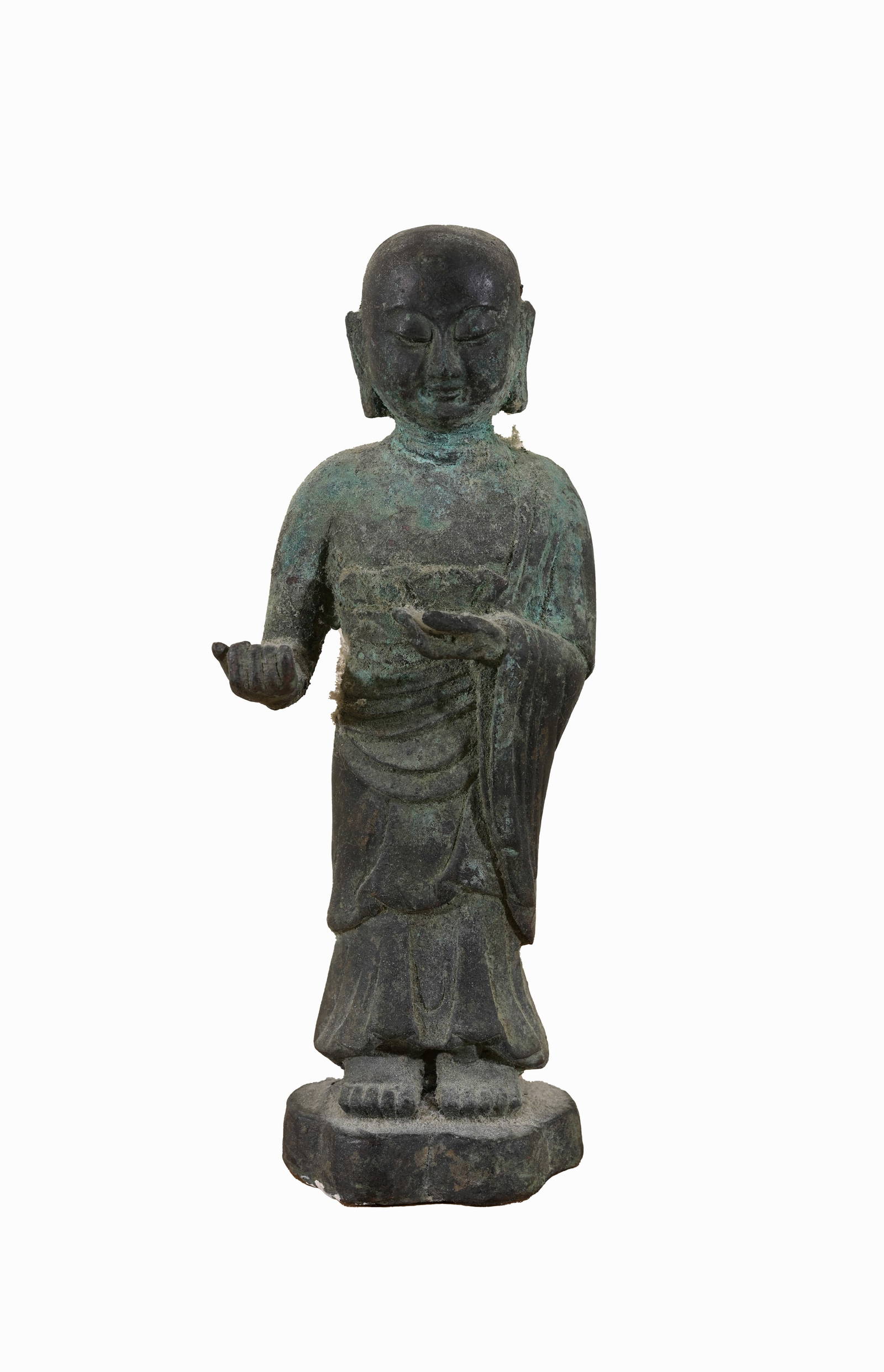 Antique Chinese Bronze Lohan Standing Figure Auction