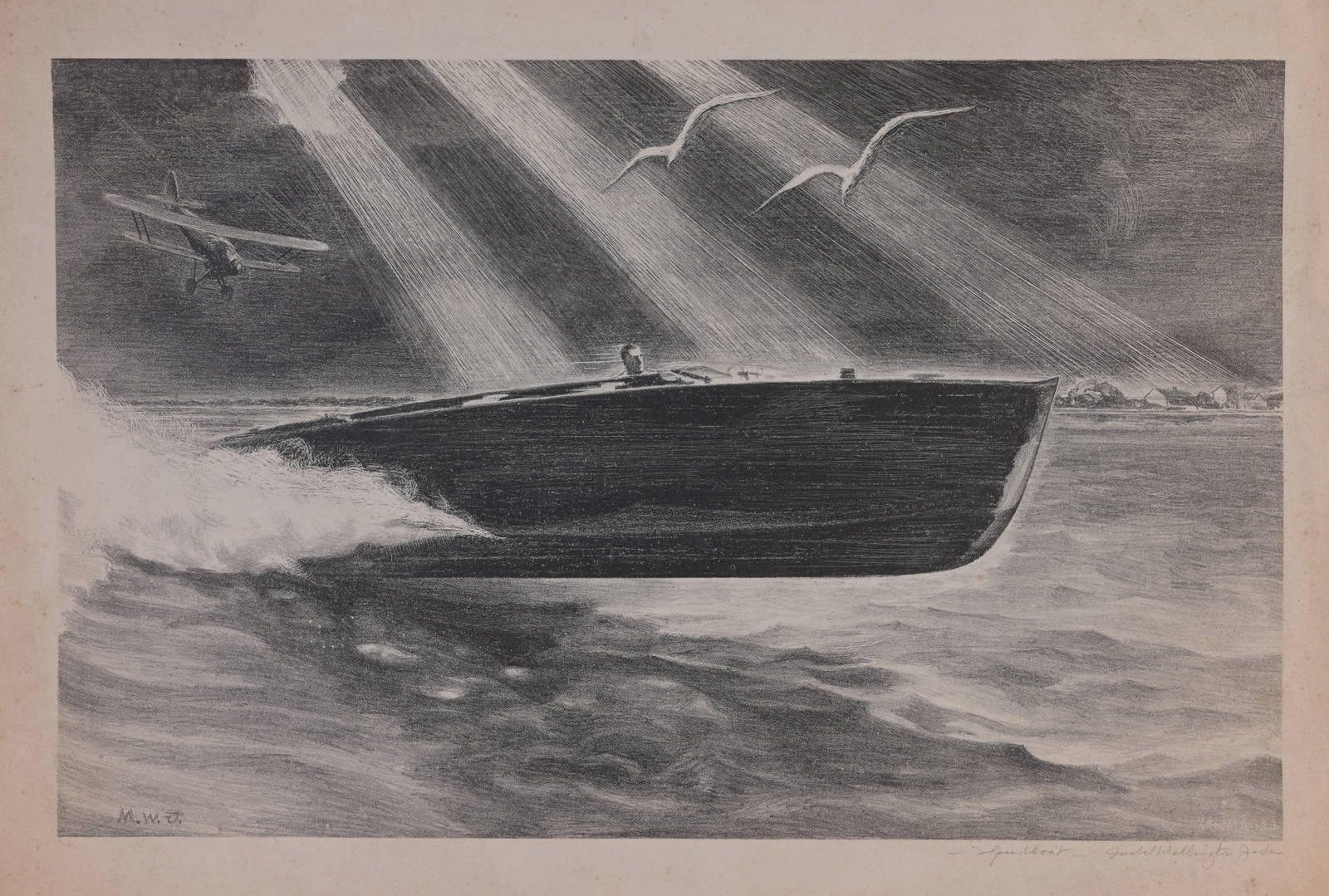 Mabel Jack (1899-1975) "speedboat" Wpa Lithograph Auction