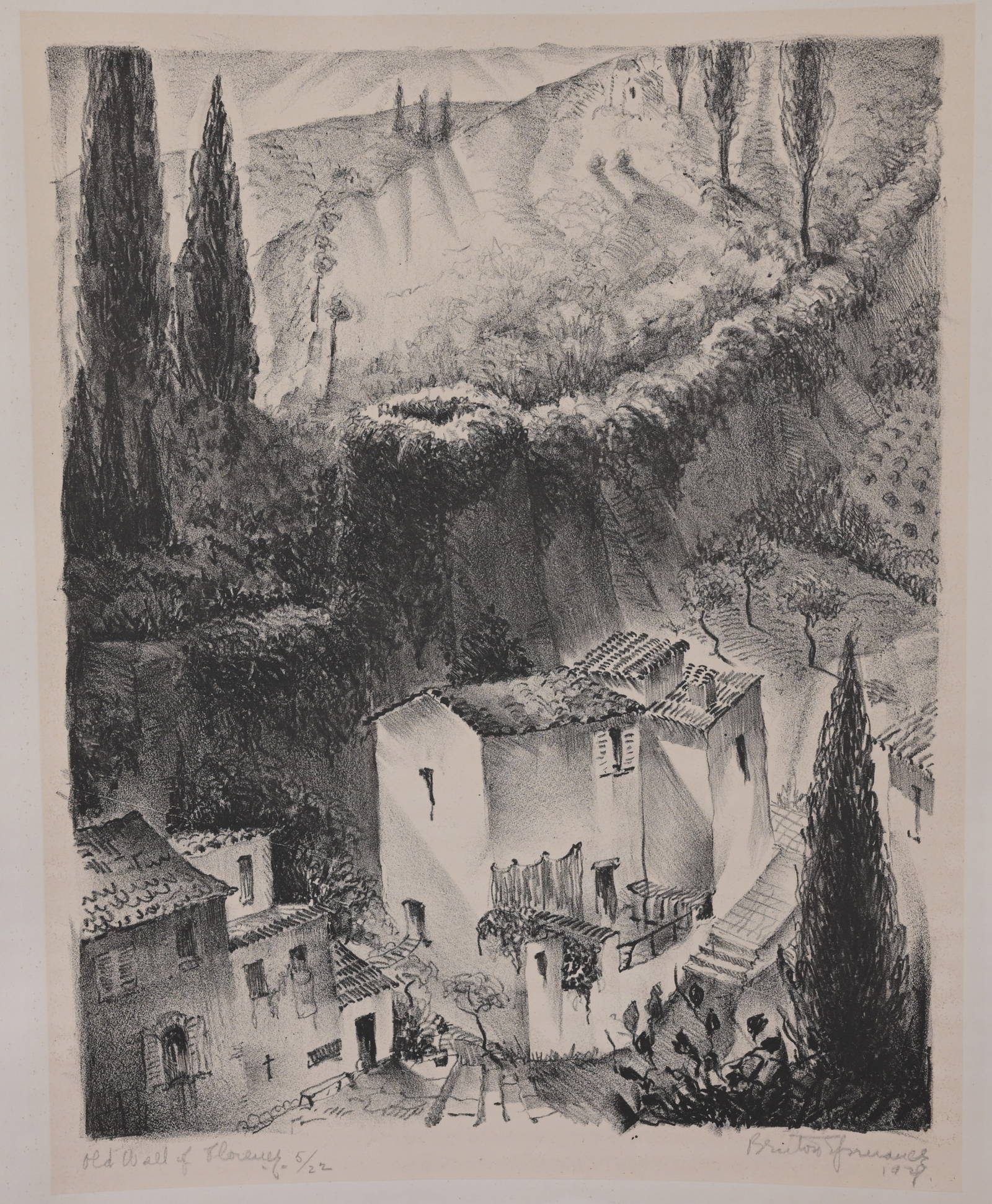 Benton Spruance "old Wall Of Florence" Litho Auction