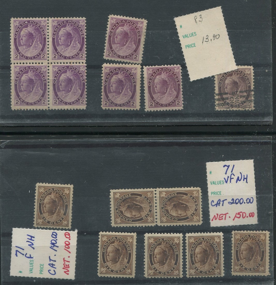 Canada 1897 To 1902, #71 And #83, 6c Leaf And 2c Numerial, A Group Of ...