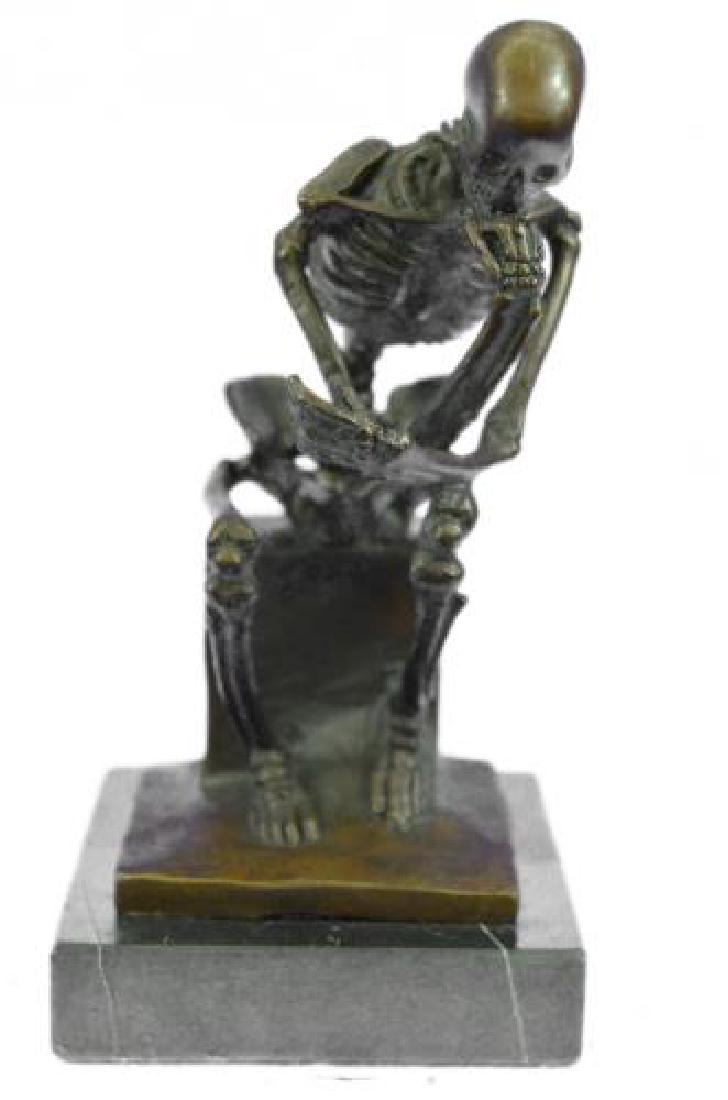 Thinker Skeleton Bronze Sculpture on Marble Base Statue