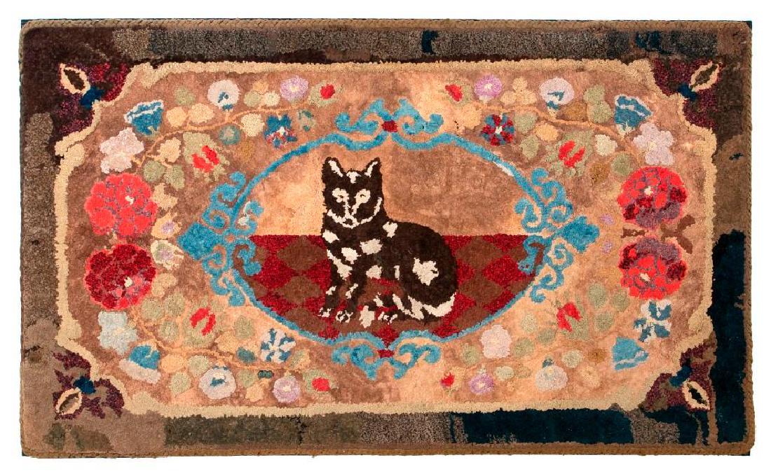 Hooked Rug with Cat