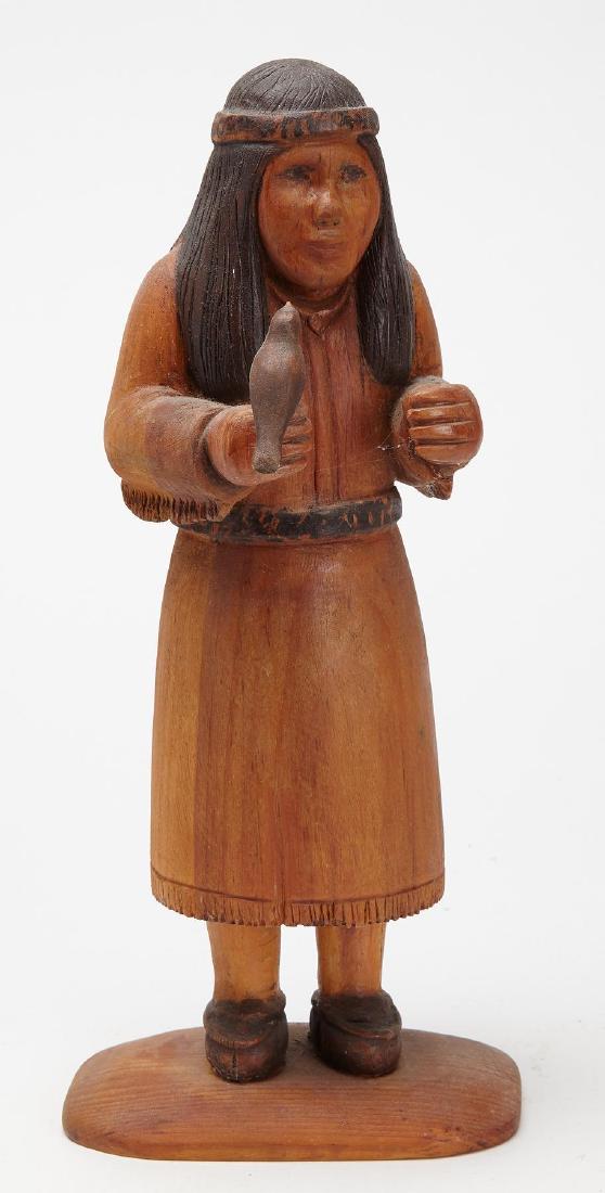 Carved Folk Art Figure of an Indian Maiden with Bird