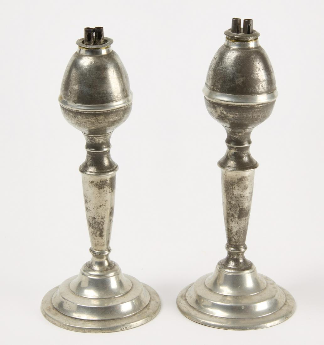 Pair Of Pewter Oil Lamps