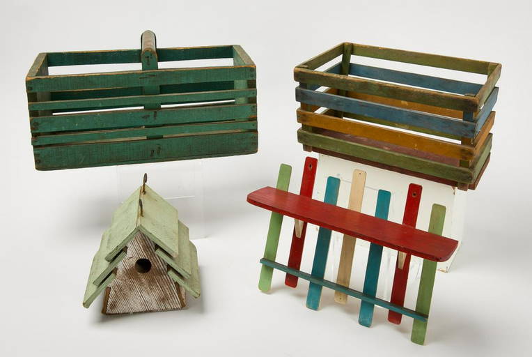 Two Slat Boxes, Shelf, And Bird House