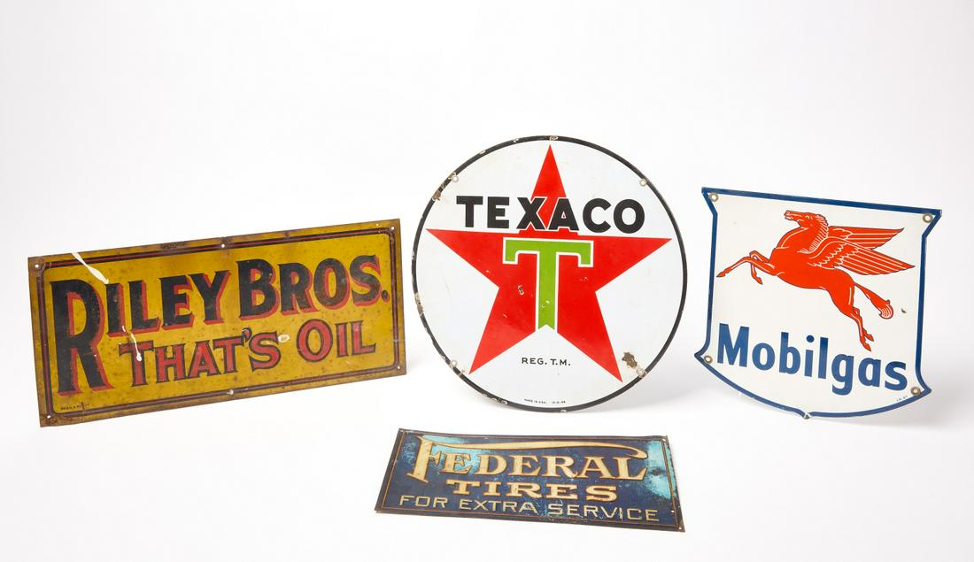 Four Enamel On Tin Auto Oil Signs
