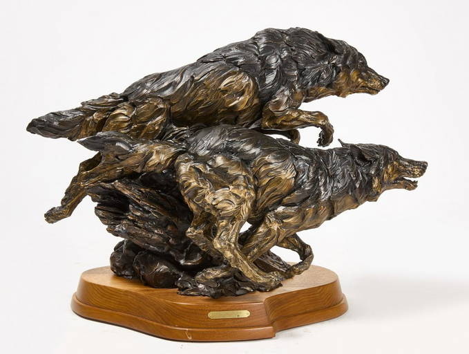 Bronze Sculpture Of Wolves