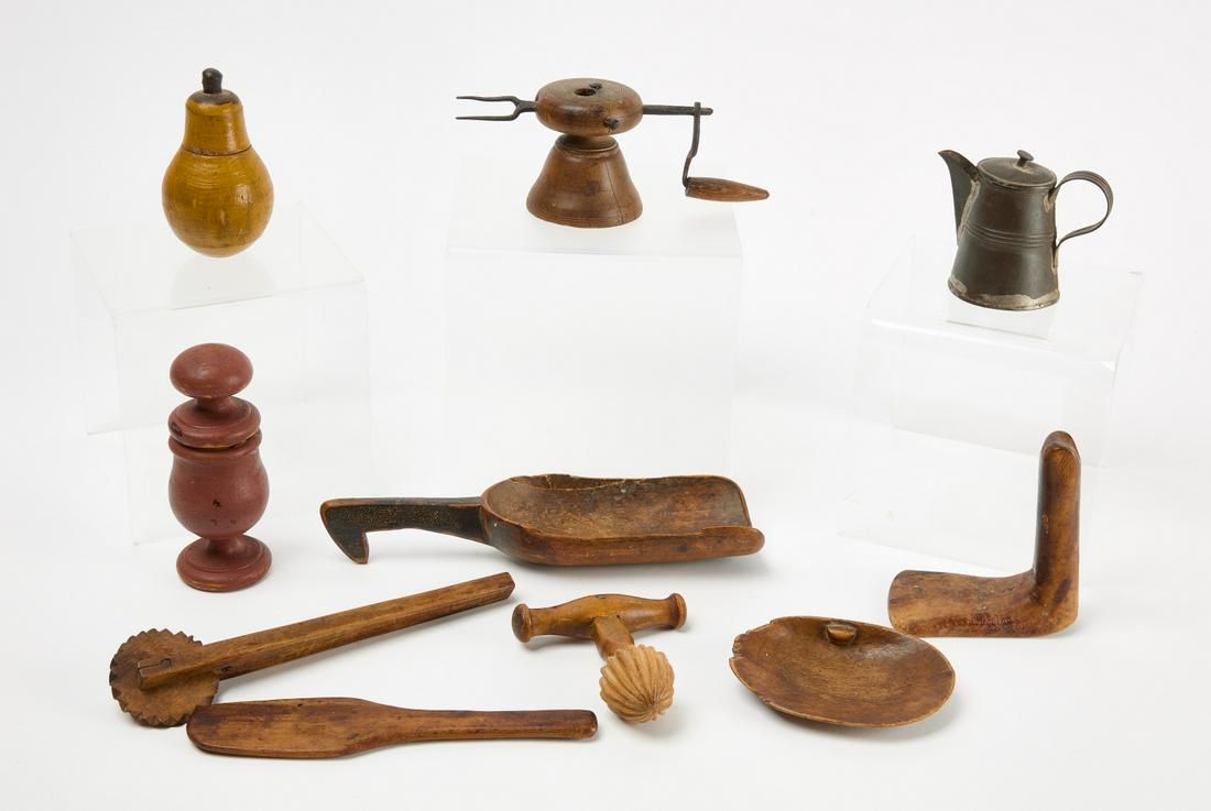 Lot Of Ten Early Pieces Of Treenware Auction